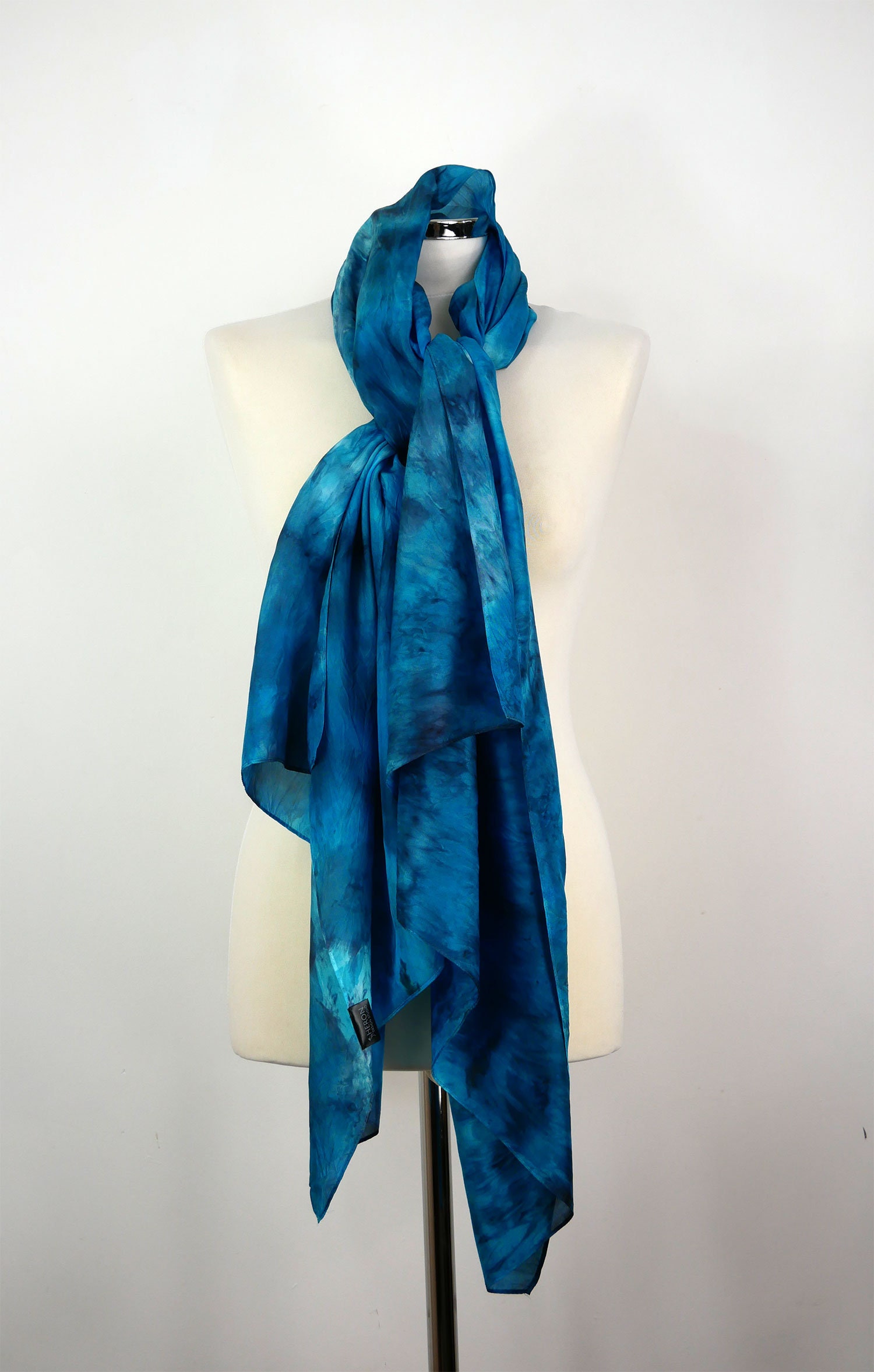 Turquoise Silk Scarf Sea Waves Teal Blue Scarf Women Oversized - Etsy UK