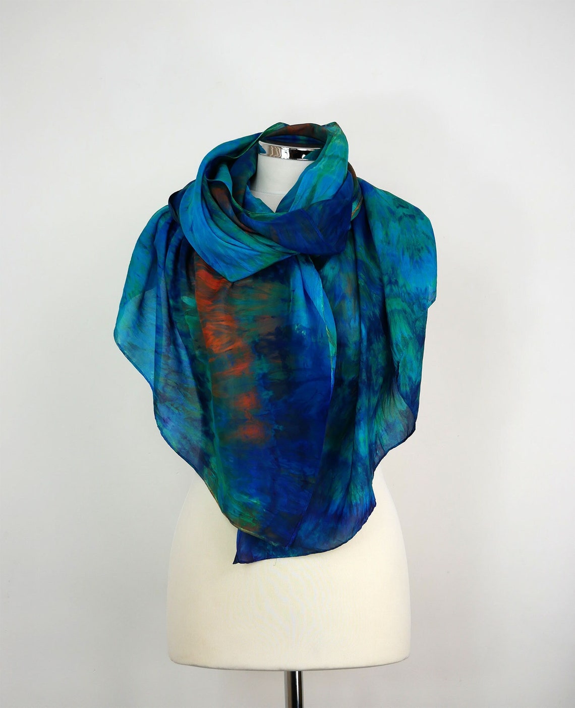 Blue Green Silk Scarf Ocean Escape Large Blue Shawl Blue Silk | Etsy