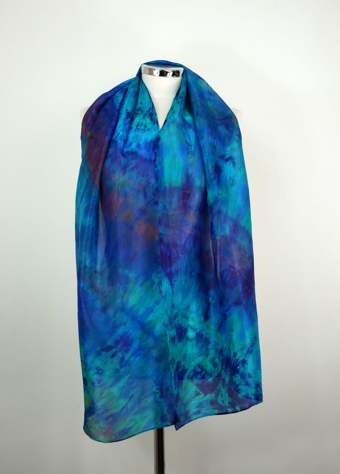 Purple Blue Silk Scarf Atoll Purple Green Turquoise Silk Scarf Women ...