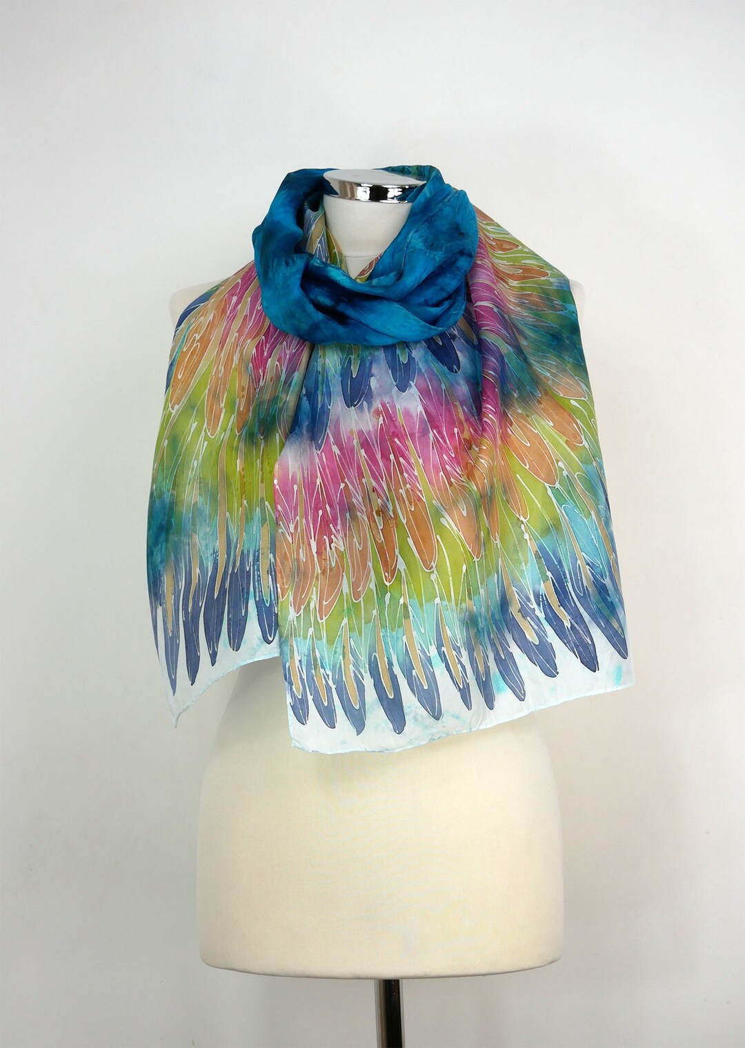 Teal Silk Scarf Hand Painted Teal Parrot Turquoise Silk Scarf - Etsy