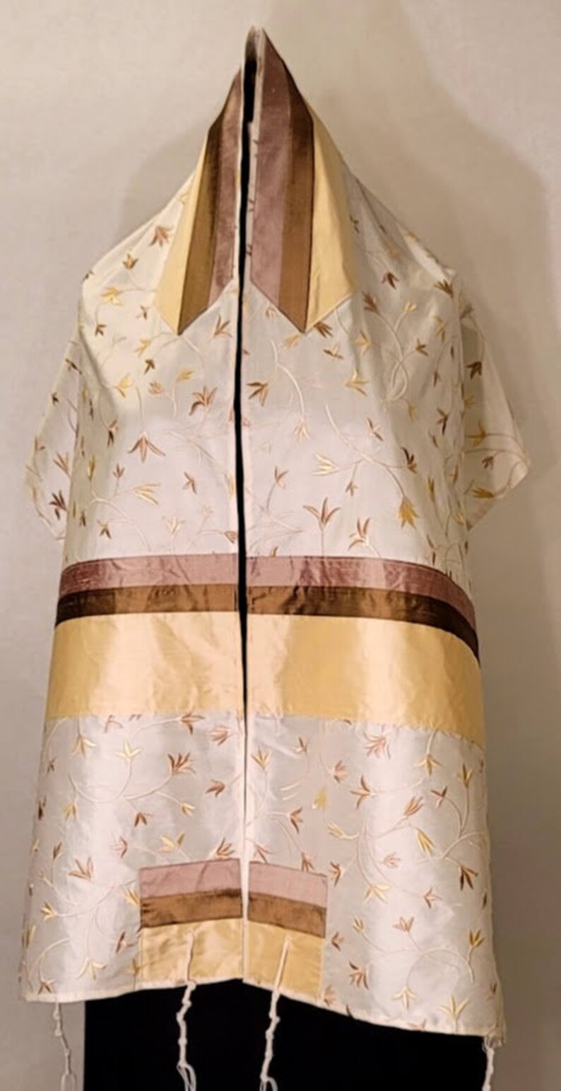 Flower Embroidered Cream and Rose Gold Tallit - Etsy