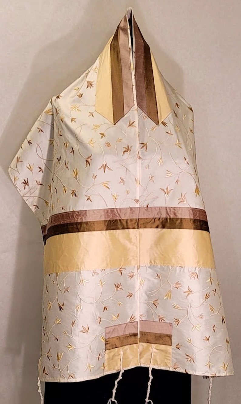 Flower Embroidered Cream and Rose Gold Tallit - Etsy