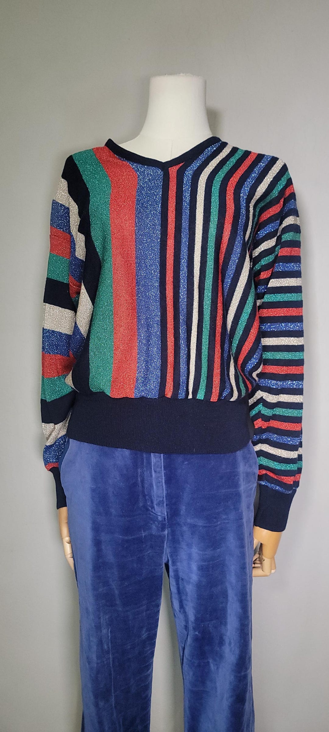 Vintage 1980's Joyce Pullover Striped Sweater With Glitter Threads - Etsy
