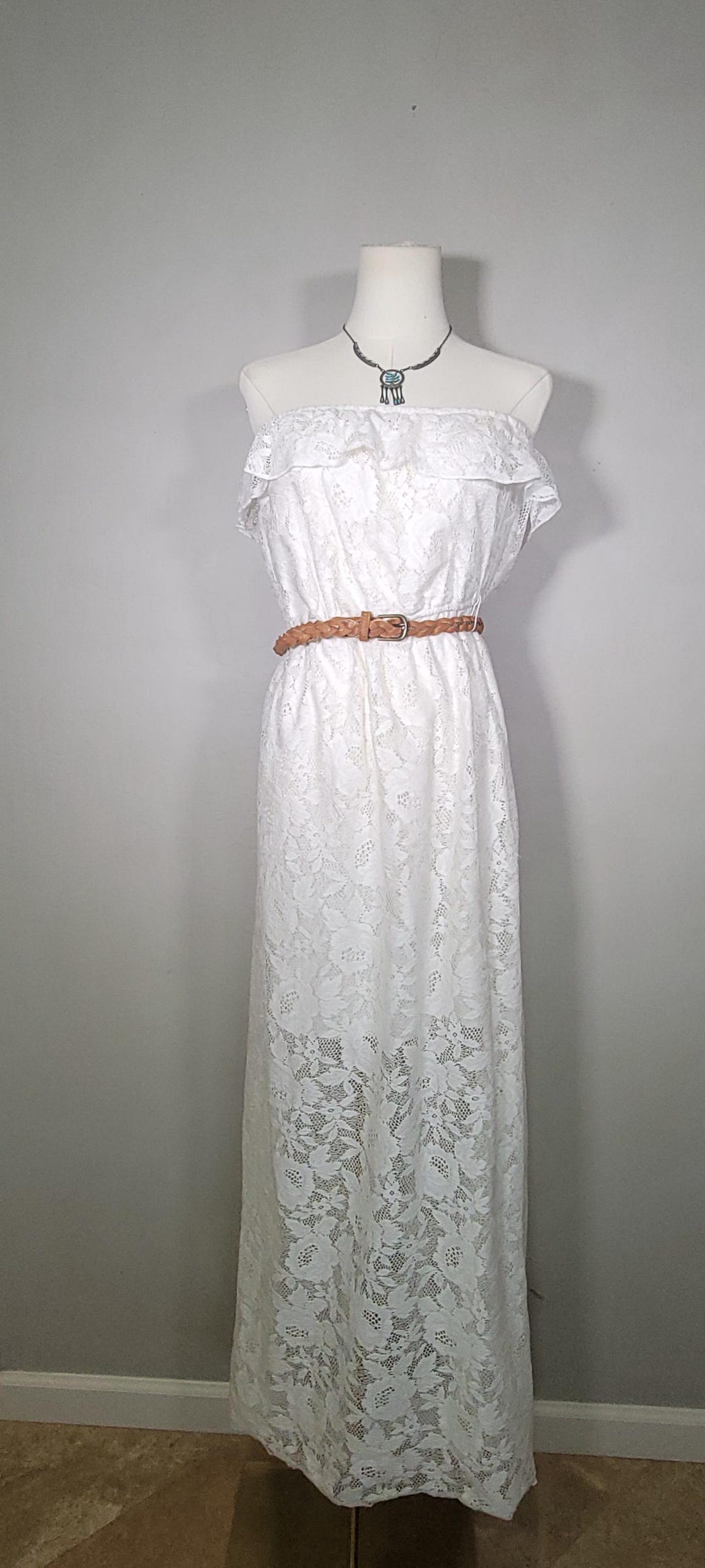 Trixxi White Lace Strapless Top Ruffle Dress, Size Large - Etsy