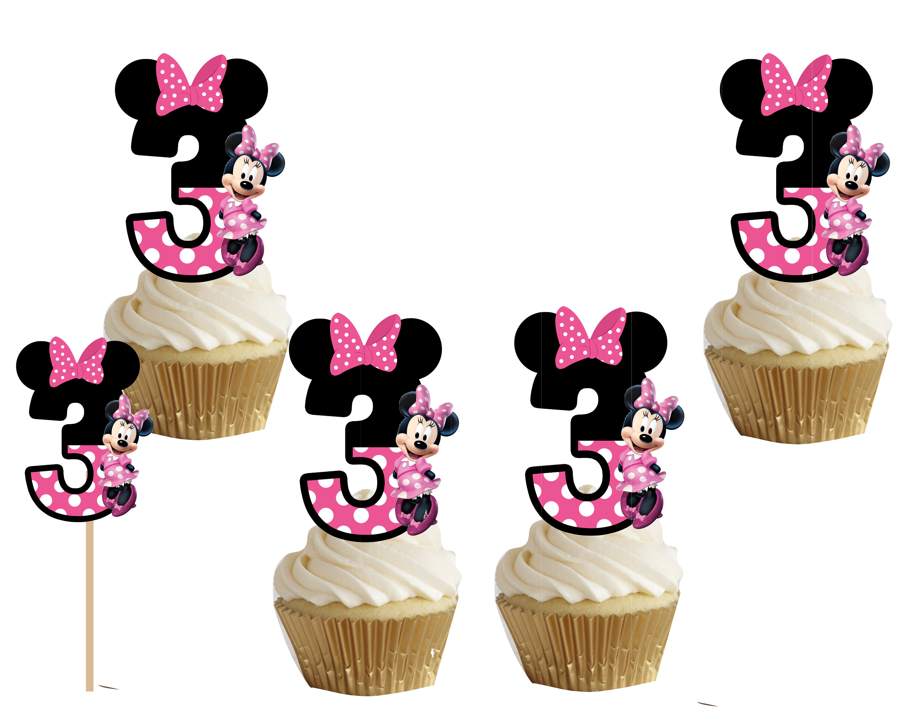 Minnie mouse number 3 cakepop/cupcake toppers | Etsy