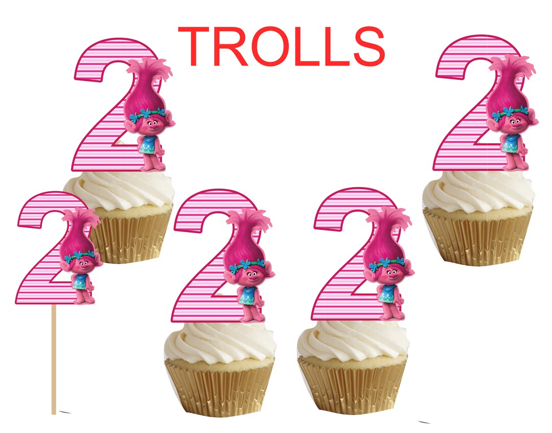 Poppy Trolls Number 2 Cupcake Toppers, Cakepop Toppers, Cupcake Decors ...