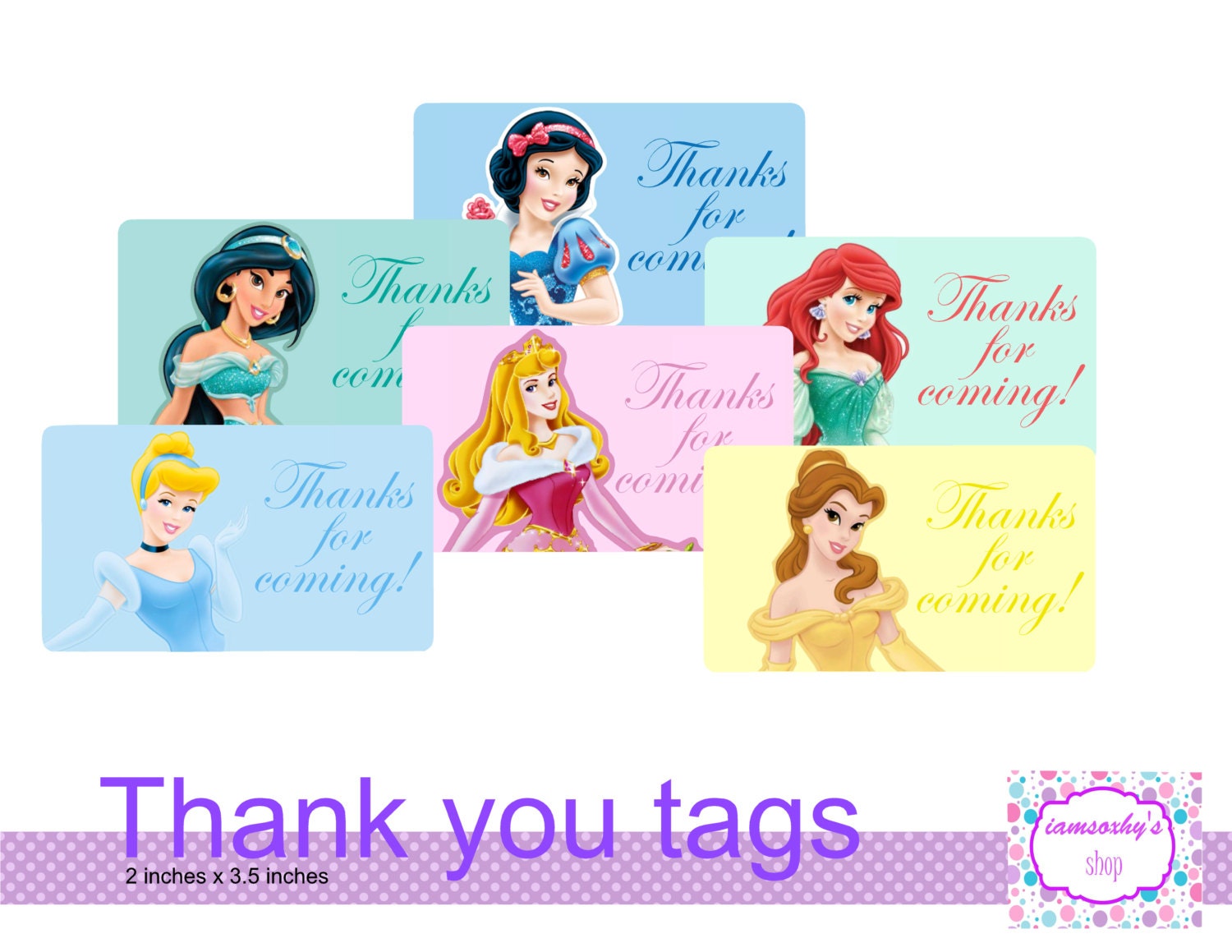 Disney Princess Thank You Tags/note - Etsy