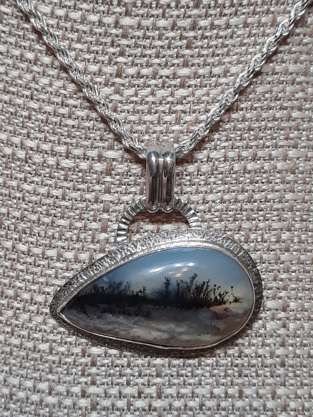 Scenic Peruvian Opal and Sterling Silver Pendant, Handcrafted Pendant ...