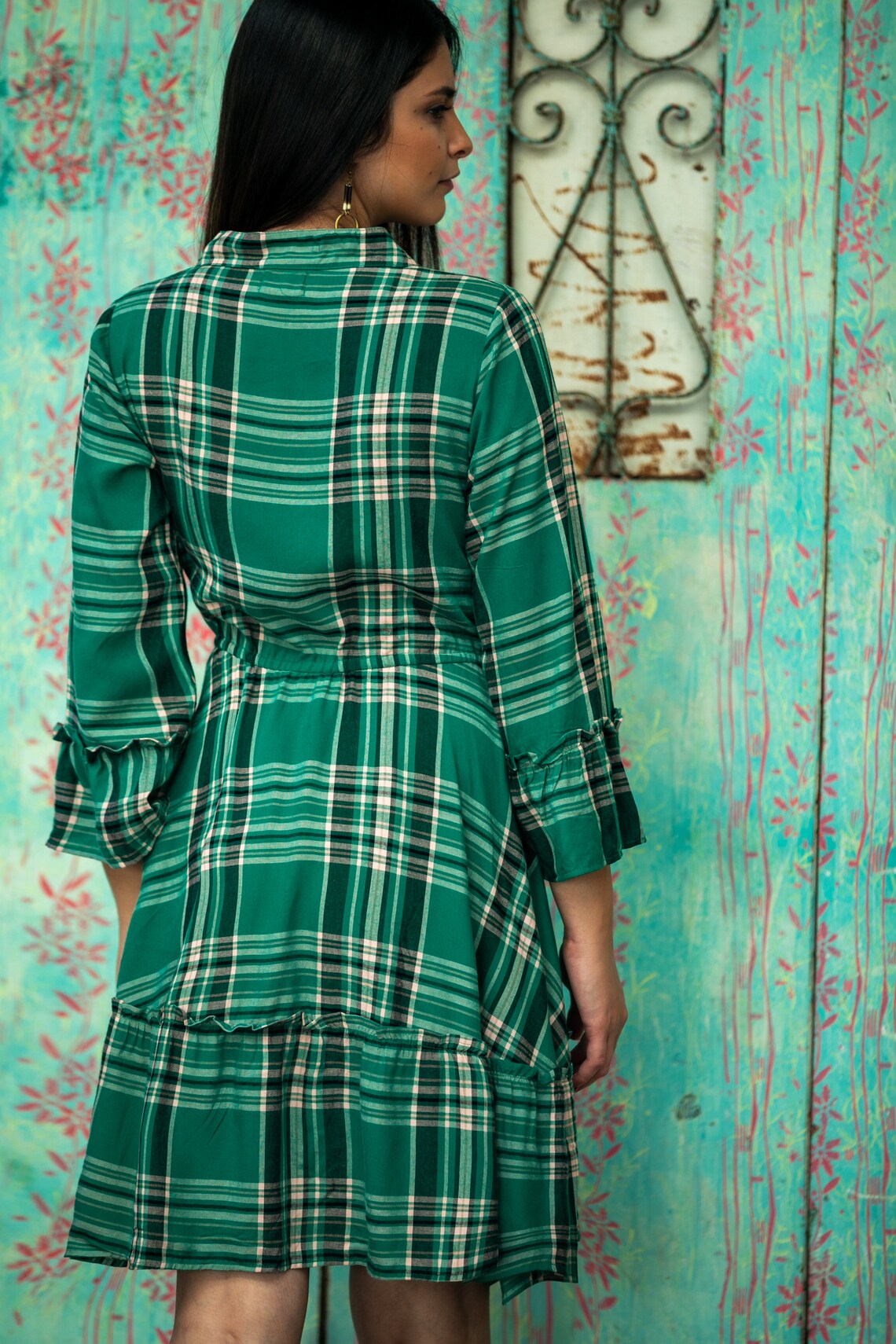 Green Plaid Collared Buttoned Dress Winter Spring Long | Etsy
