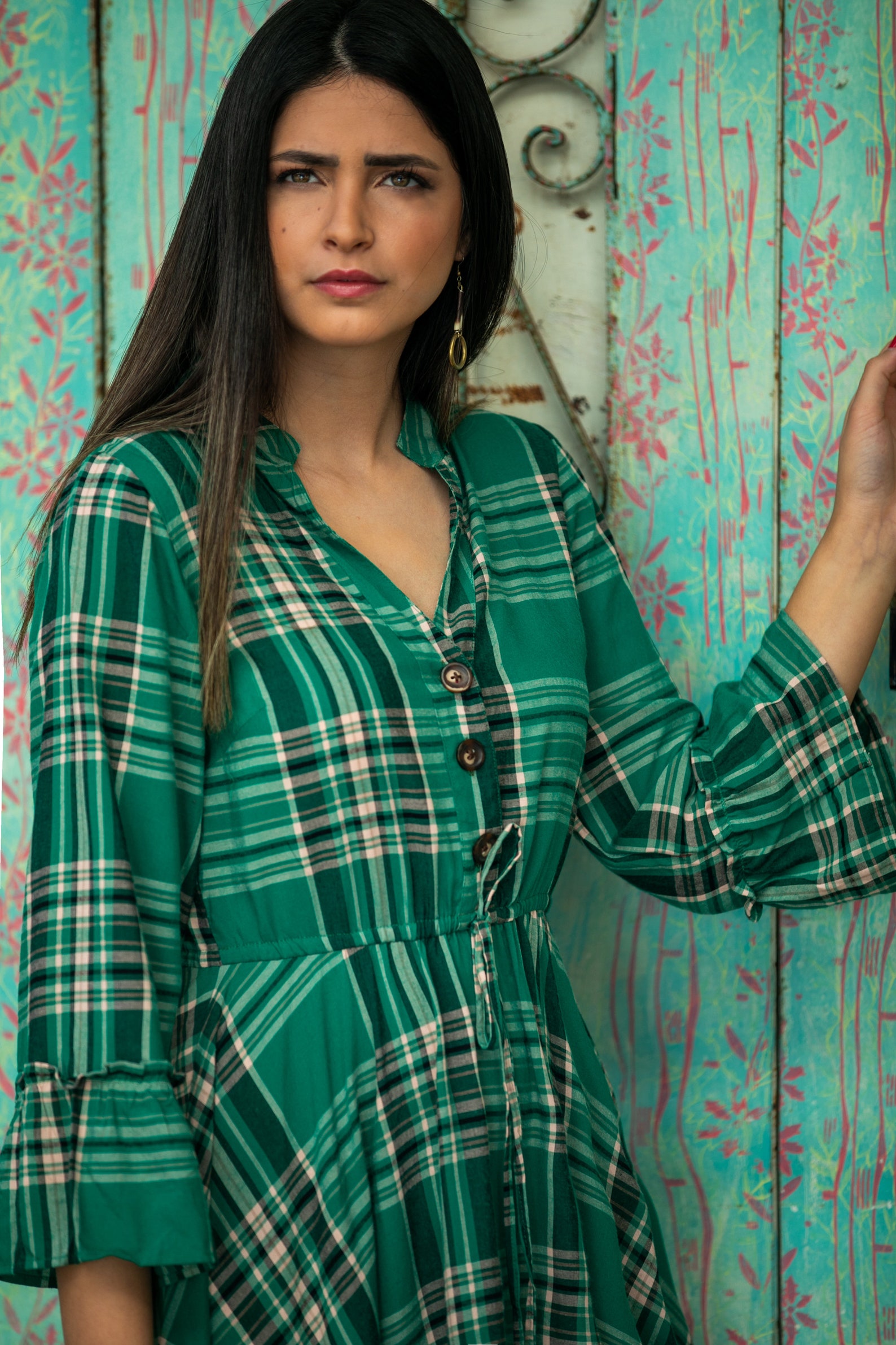 Green Plaid Collared Buttoned Dress Winter Spring Long | Etsy