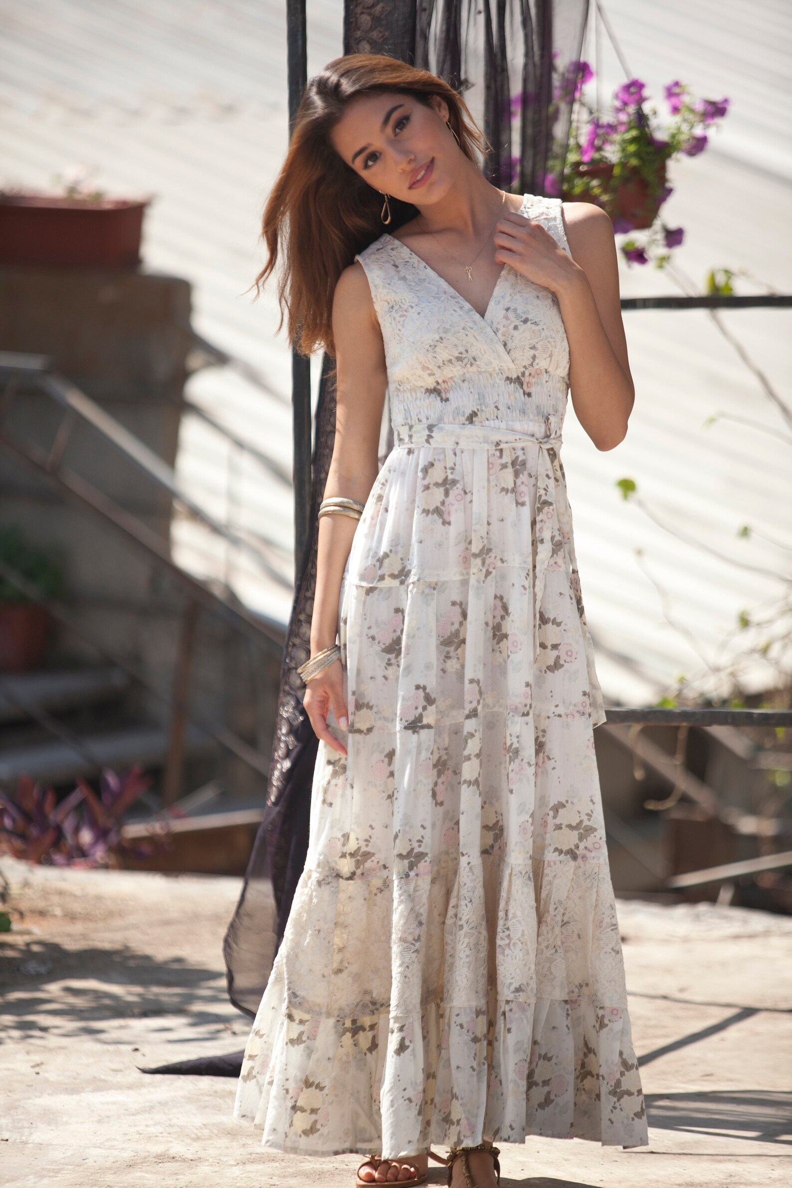 Cream Floral Maxi Sun Dress Romantic Casual to Special | Etsy