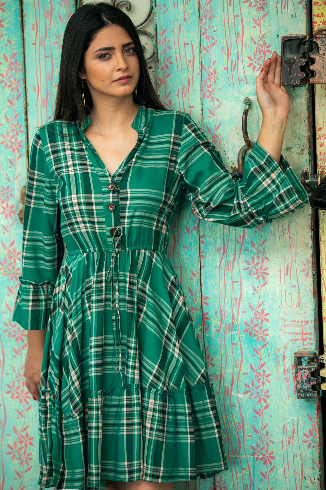 Green Plaid Collared Buttoned Dress Winter Spring Long | Etsy