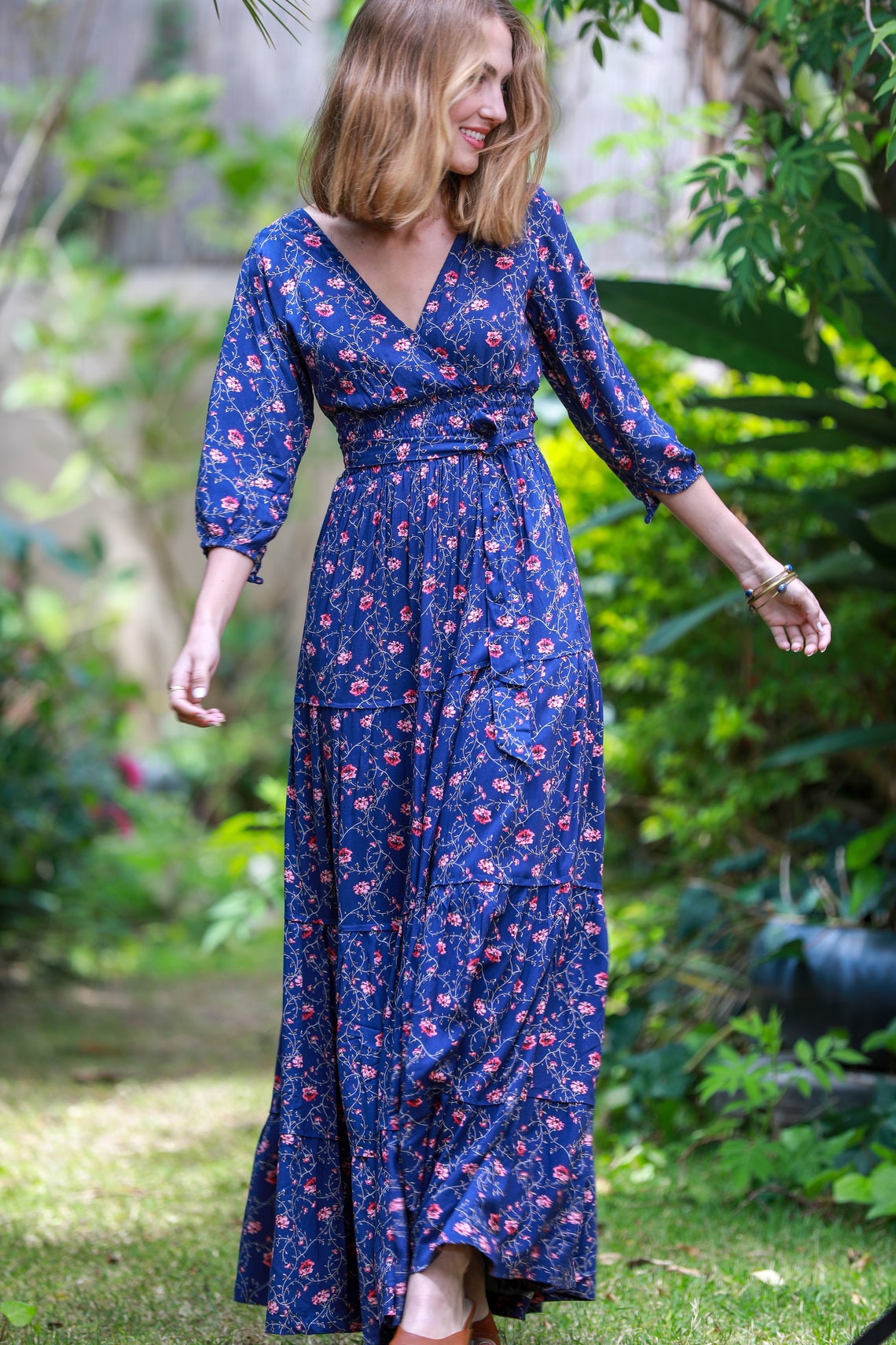 Long Sleeves Conservative Dress Flower Print Frill Dress | Etsy