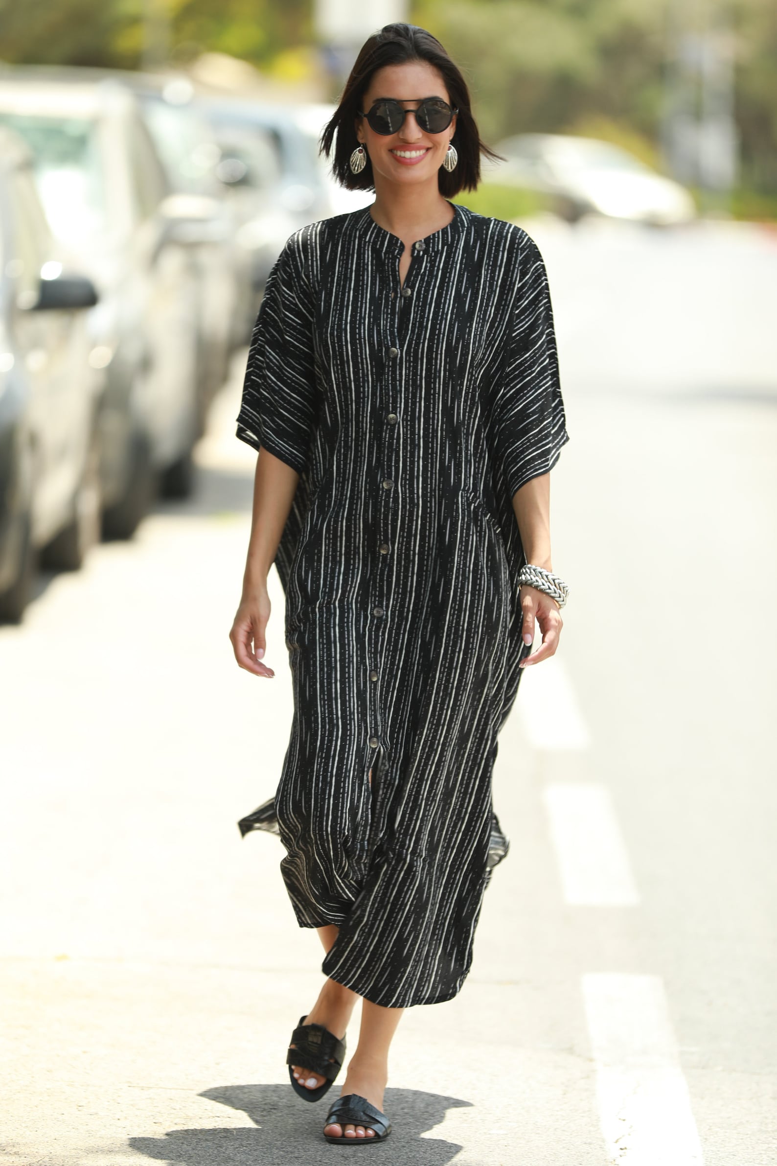 Black & White Striped Oversize Kaftan Dress, Boho Chic Buttoned Down ...