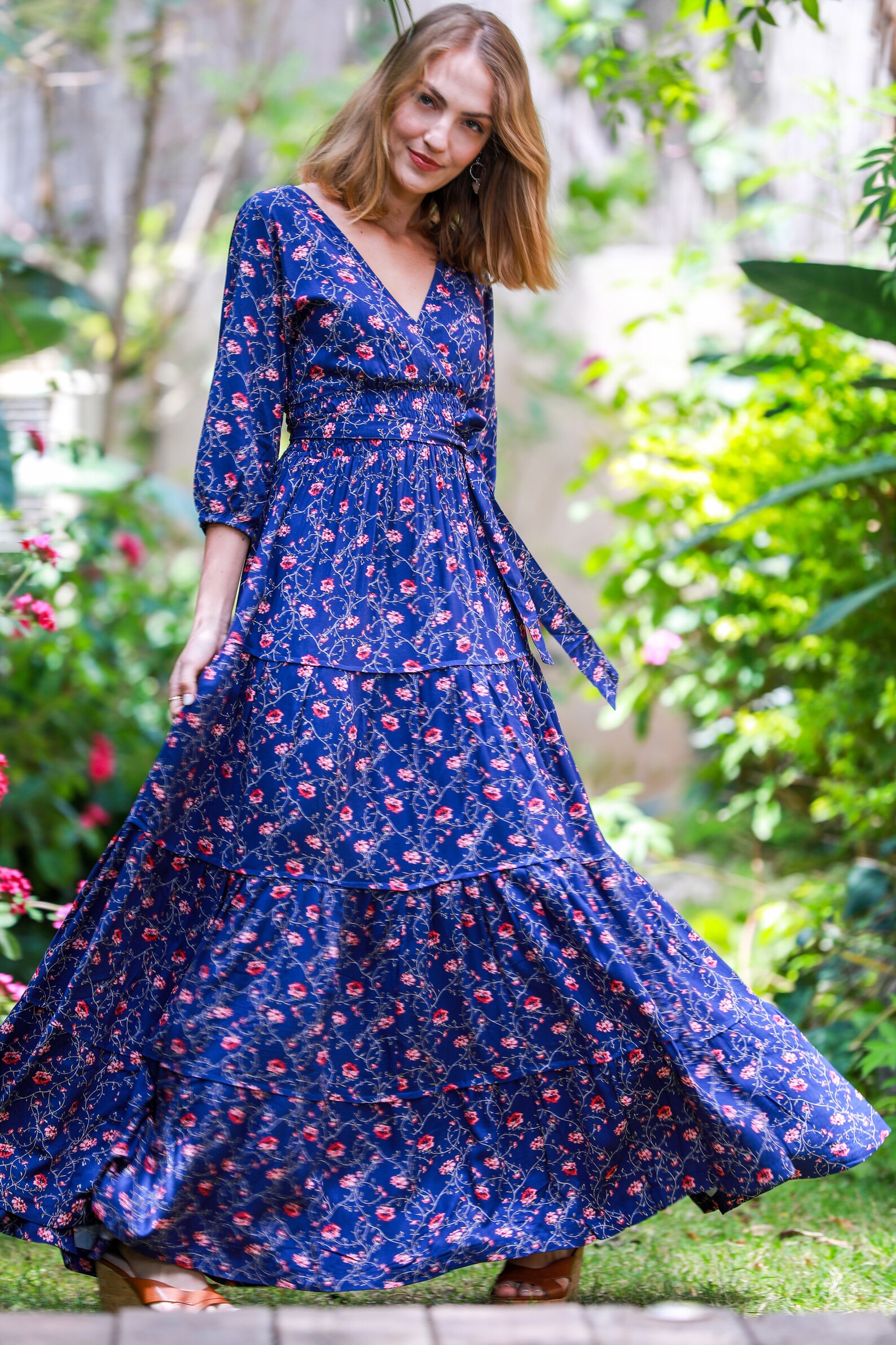 Long Sleeves Conservative Dress Flower Print Frill Dress | Etsy