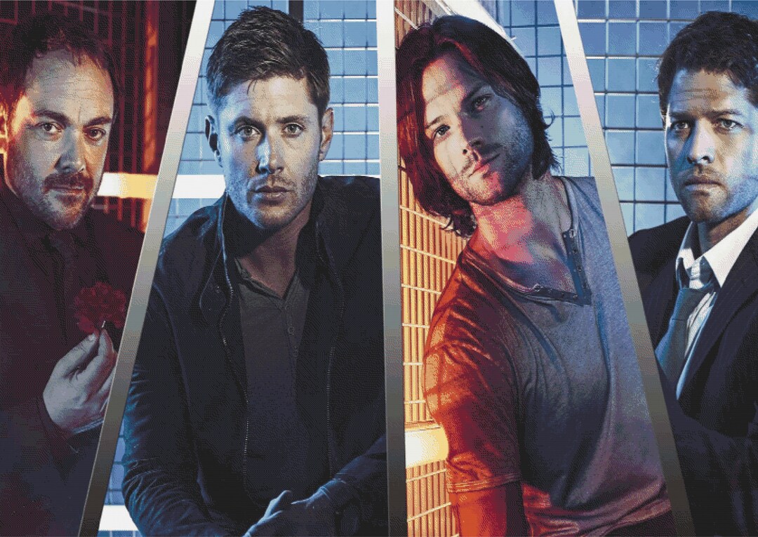 Supernatural Tv Show Sam Dean Castiel Crowley Counted Cross Stitch ...