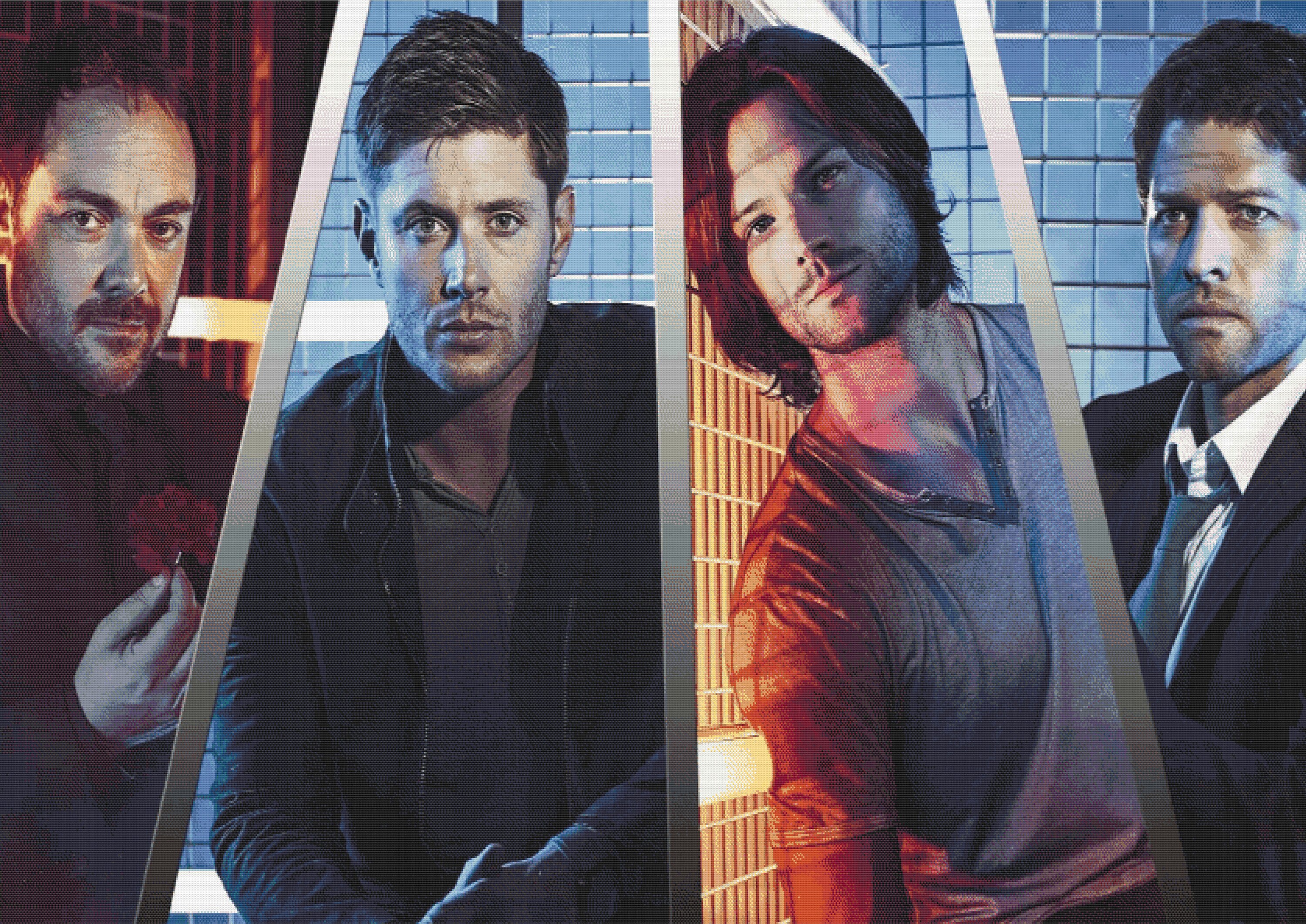 Supernatural Tv Show Sam Dean Castiel Crowley Counted Cross Stitch ...