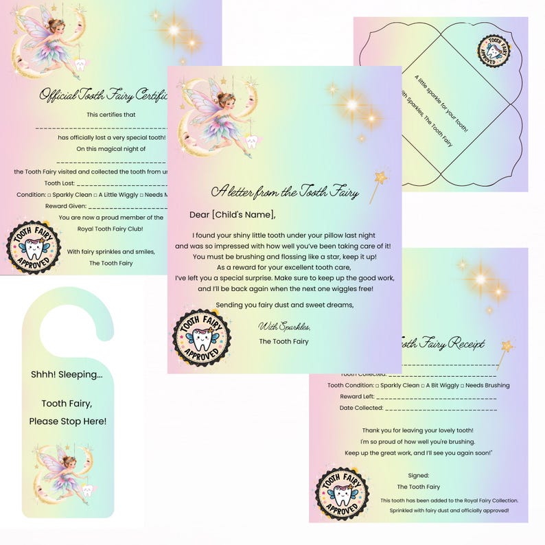 Tooth Fairy Bundle Printable | Letter, Certificate, Receipt, Door ...