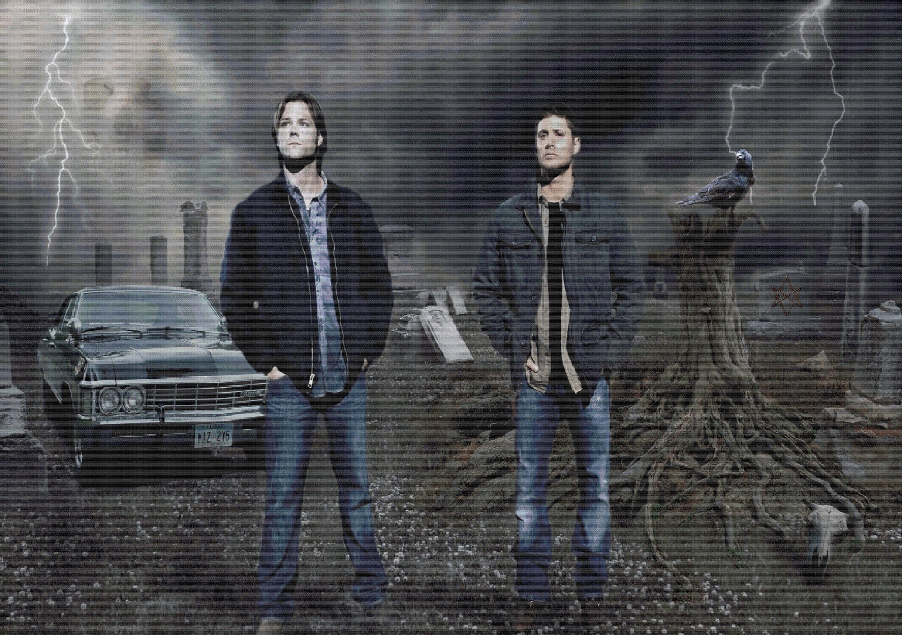 Supernatural Tv Show Sam Dean Winchester Baby Counted Cross Stitch ...
