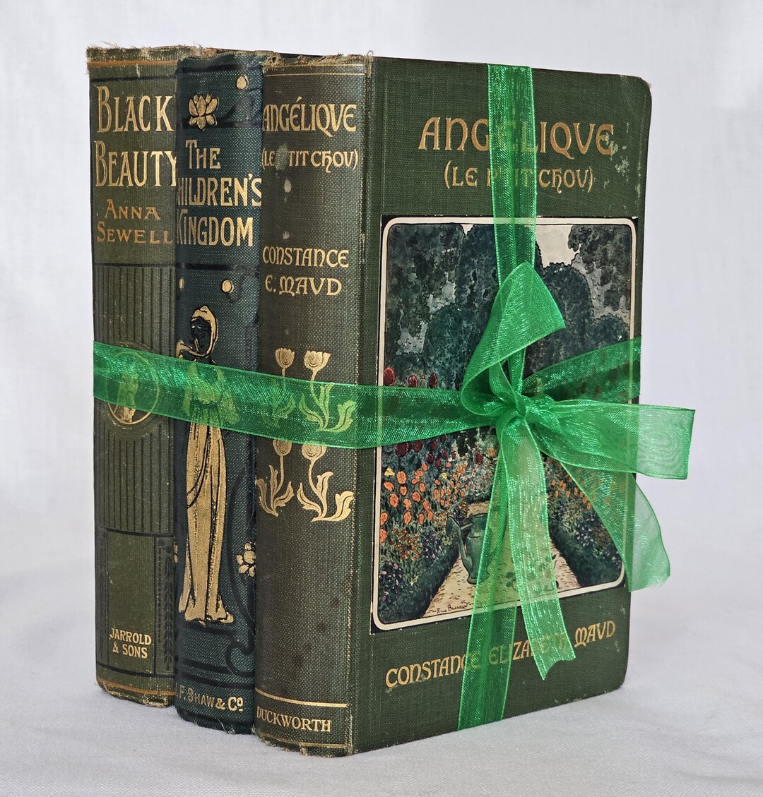 Antique Book Trio Set in Green / Three Beautiful Decorative Books ...