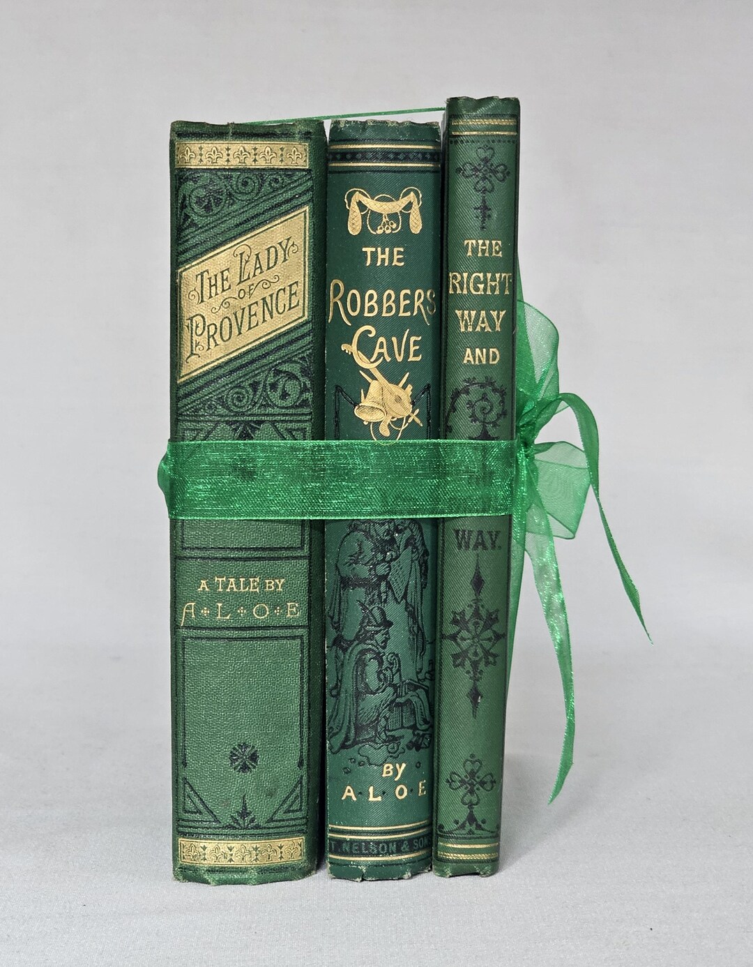 Antique Book Trio Set in Green / Three Beautiful Decorative Books ...