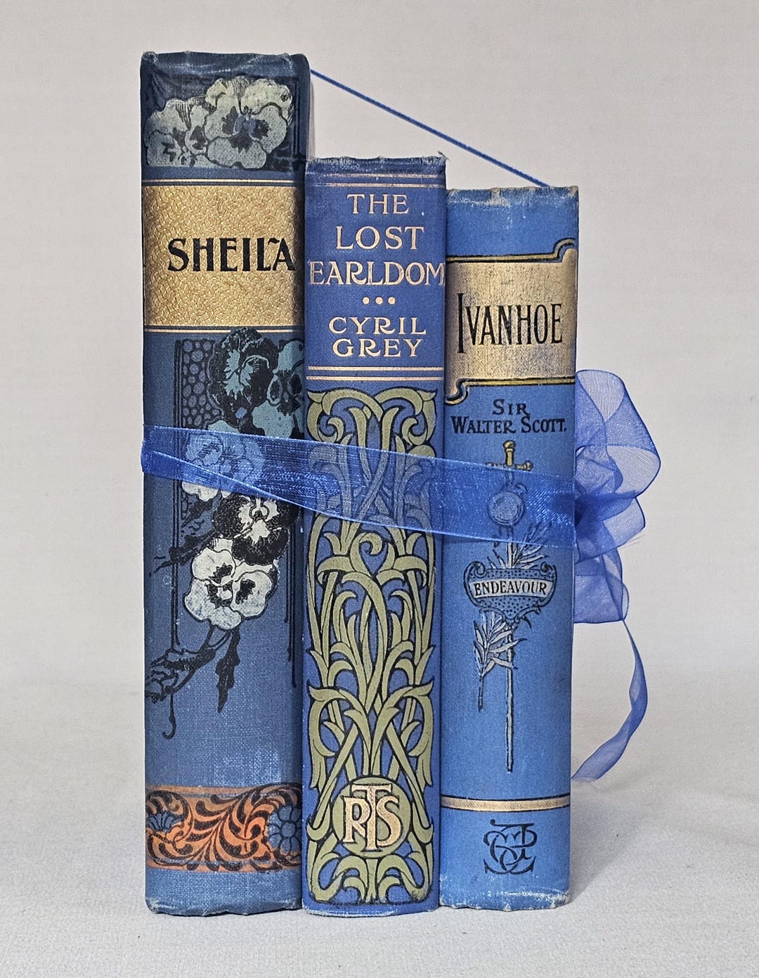 Antique Book Trio Set in Blue / Three Beautiful Decorative Books ...