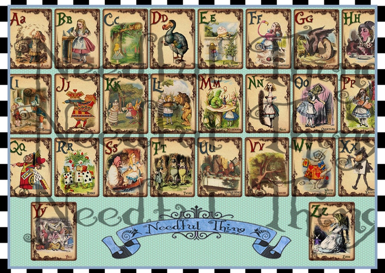 Alice in Wonderland Vintage Flashcard Alphabet Abc Cards Child - Etsy