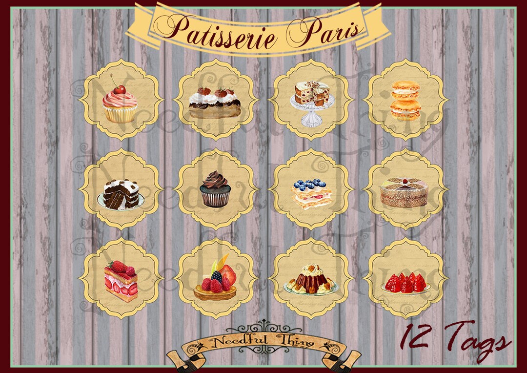 12 Vintage Old Paper French Patisserie Paris Bakery Dessert Sweet Cake ...