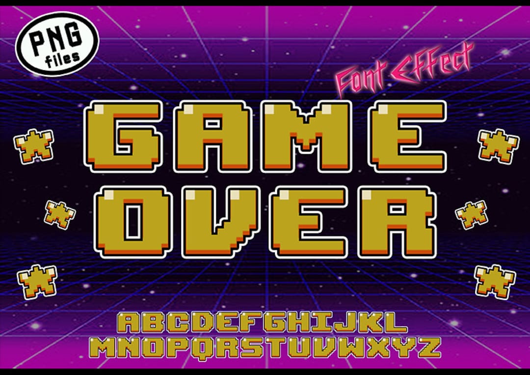 80s Retro Vintage Arcade Game Clipart Abc Alphabet Set Font Numbers ...