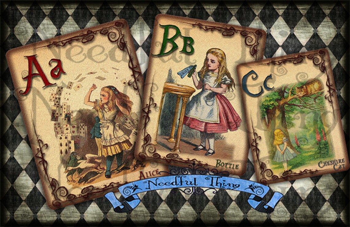 Alice in Wonderland vintage flashcard alphabet abc cards child - Etsy ...