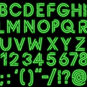 Neon Green Glow Futuristic 80s Lamp Clipart Abc Alphabet Font | Etsy