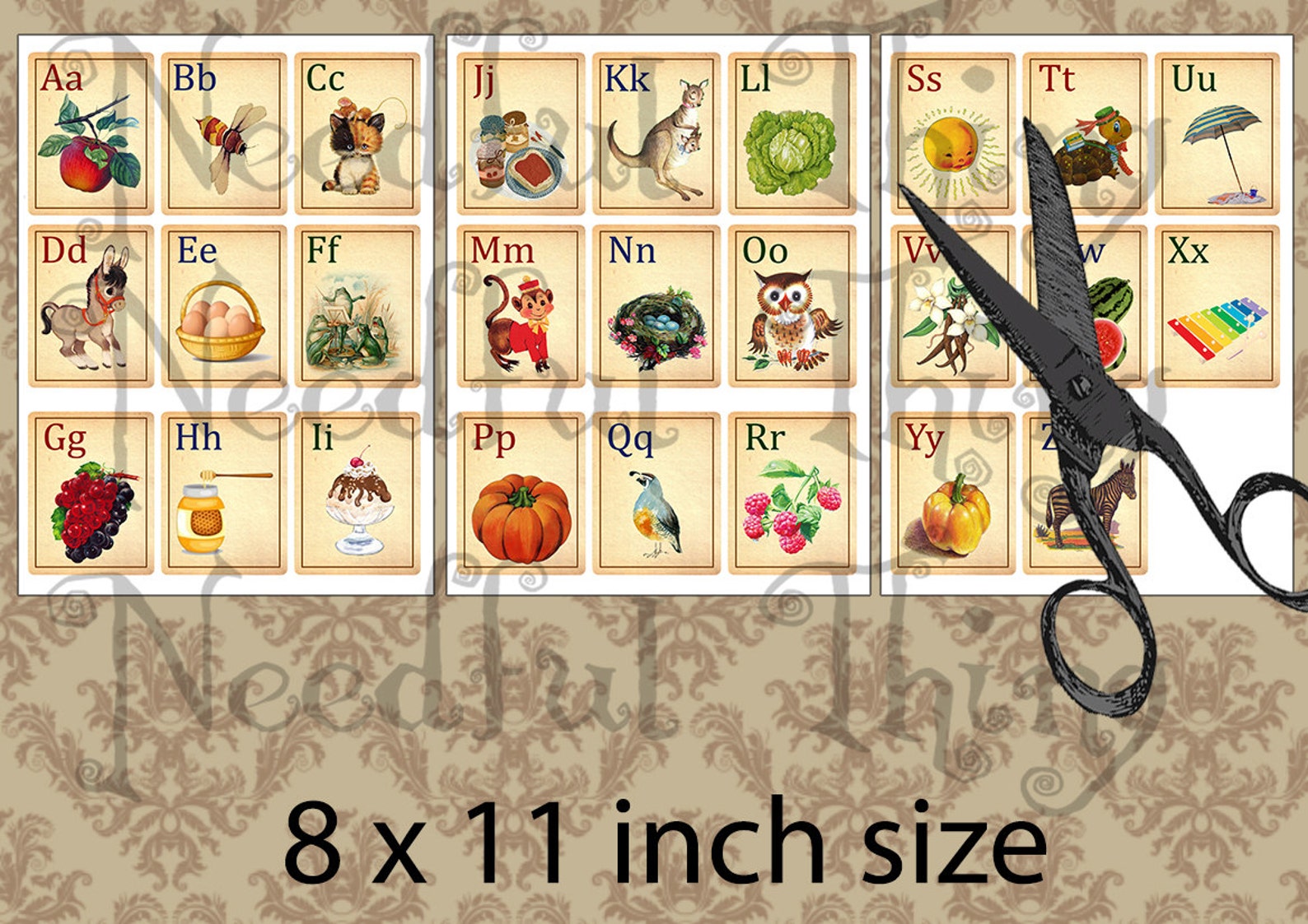 Vintage Old Paper Alphabet Abc Cards Child Children School Illustrated ...