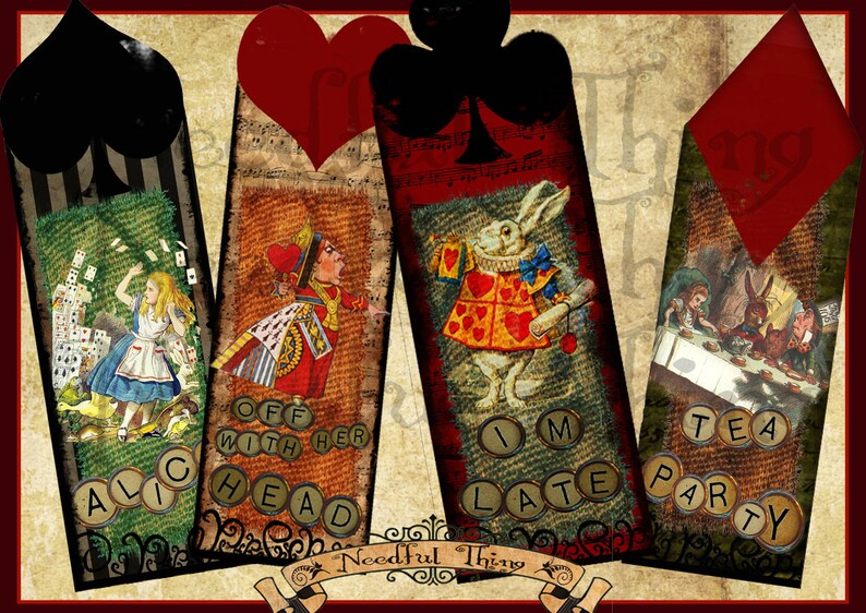Grunge Alice in Wonderland Bookmark Card Printable Gift Whimsical ...
