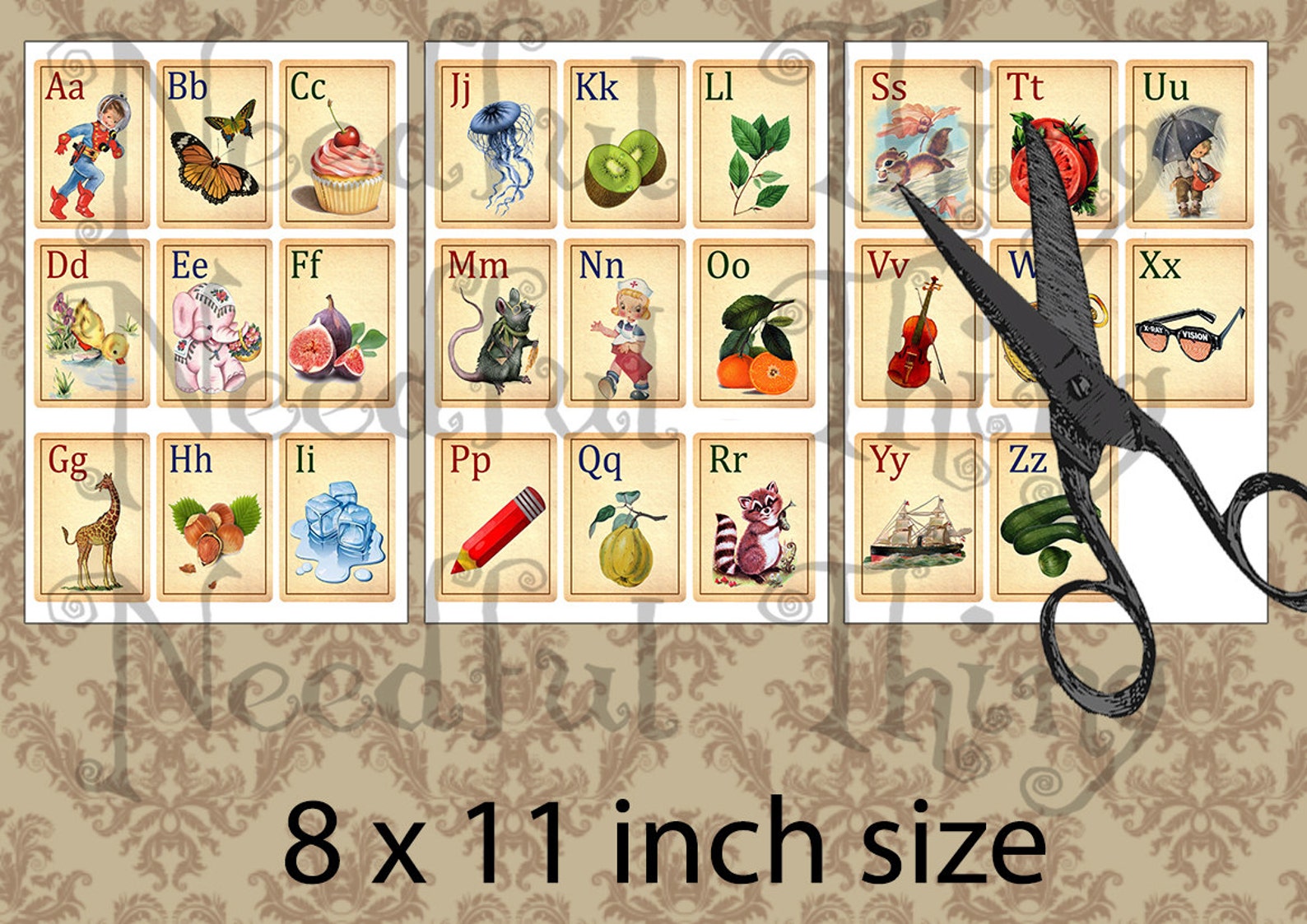 DIGITAL Vintage Old Alphabet Abc Cards Child Children Nursery School ...