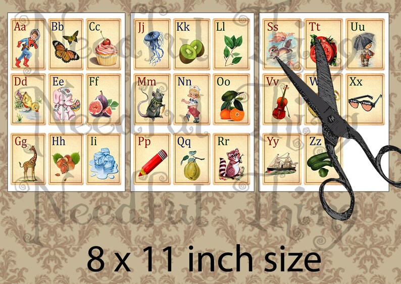 DIGITAL Vintage old alphabet abc cards child children school | Etsy