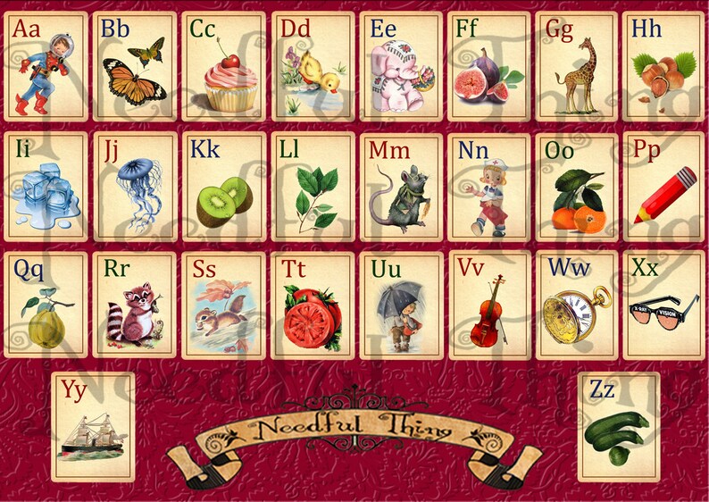 DIGITAL Vintage Old Alphabet Abc Cards Child Children Nursery School ...