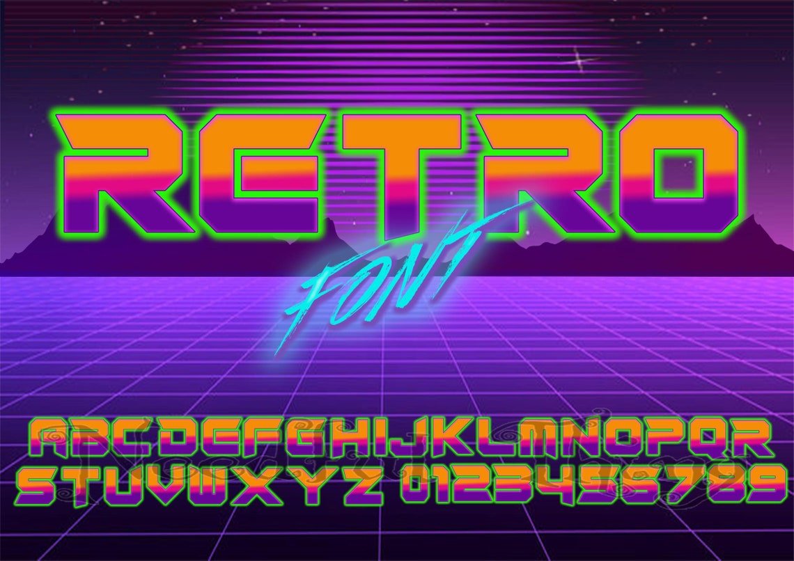 80s PNG Retro Vintage Futuristic Neon Clipart Abc Alphabet Font Numbers ...