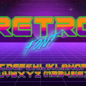 80s PNG Retro Vintage Futuristic Neon Clipart Abc Alphabet Font Numbers ...