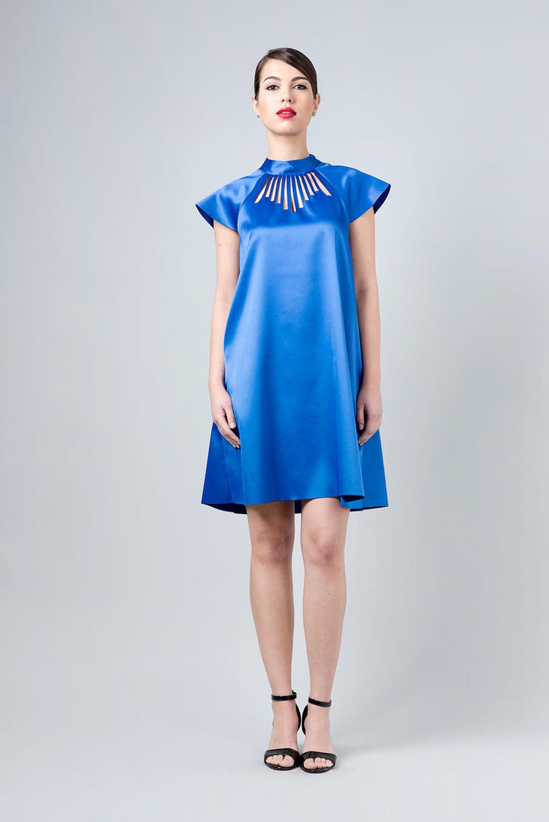 Royal Blue Dress, Blue Elegant Dress, Blue Cutout Dress, Blue Collar ...