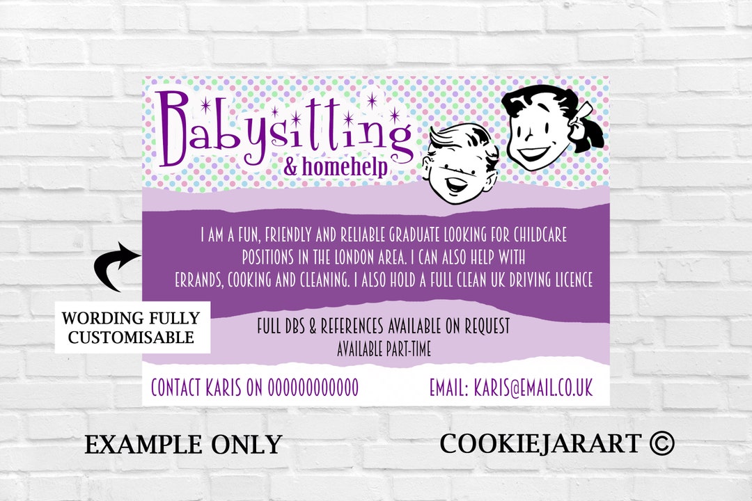 Printable Personalised Babysitting Flyer, Childcare Advert ...