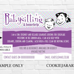 Printable Personalised Babysitting Flyer, Childcare Advert ...