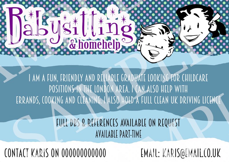 Printable Personalised Babysitting Flyer, Childcare Advert ...