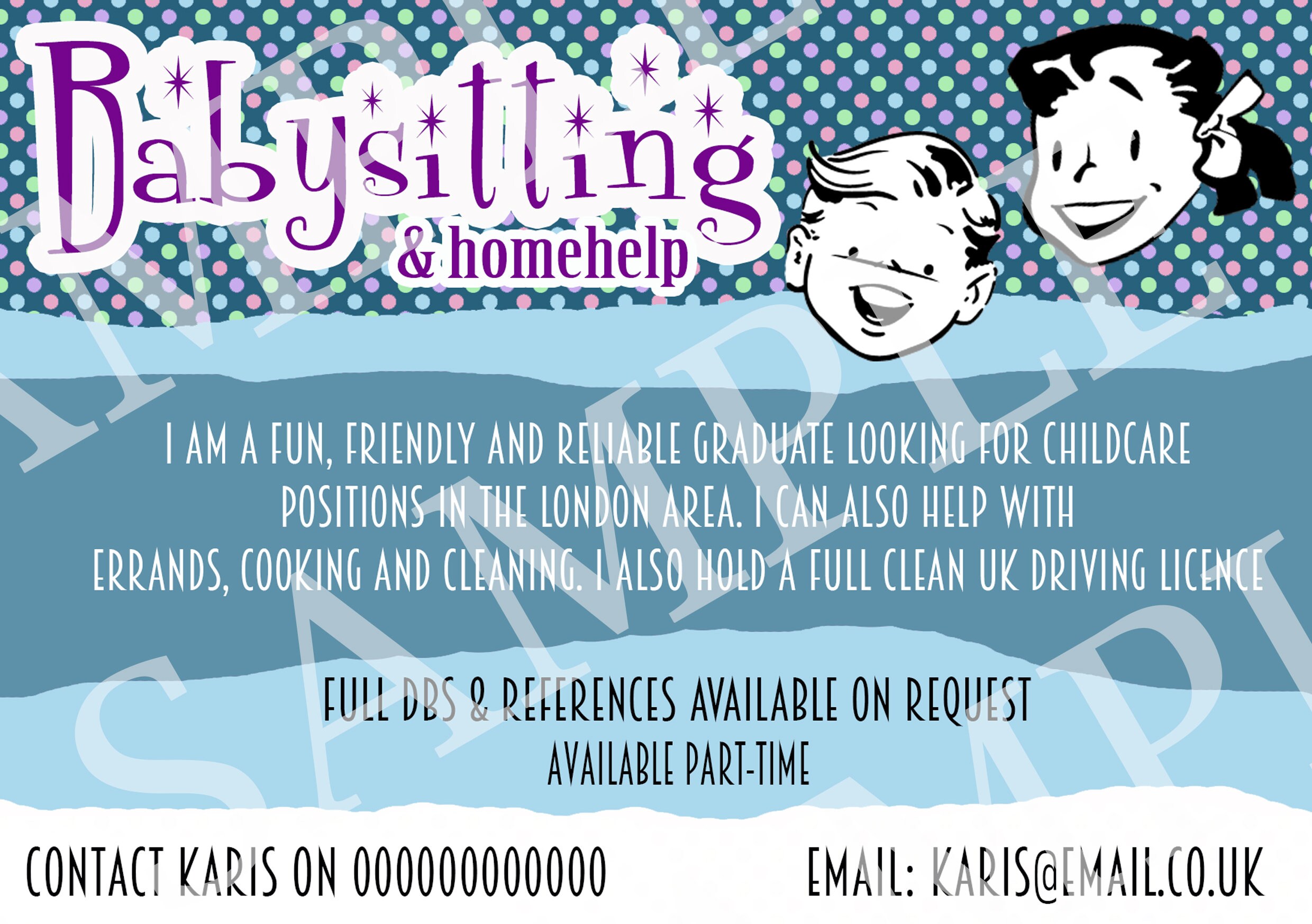 Printable Personalised Babysitting Flyer, Childcare Advert ...