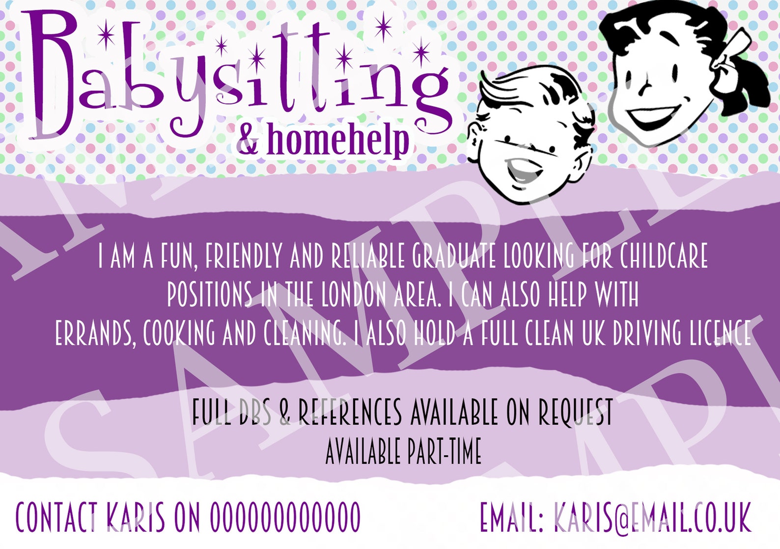 Printable Personalised Babysitting Flyer, Childcare Advert ...