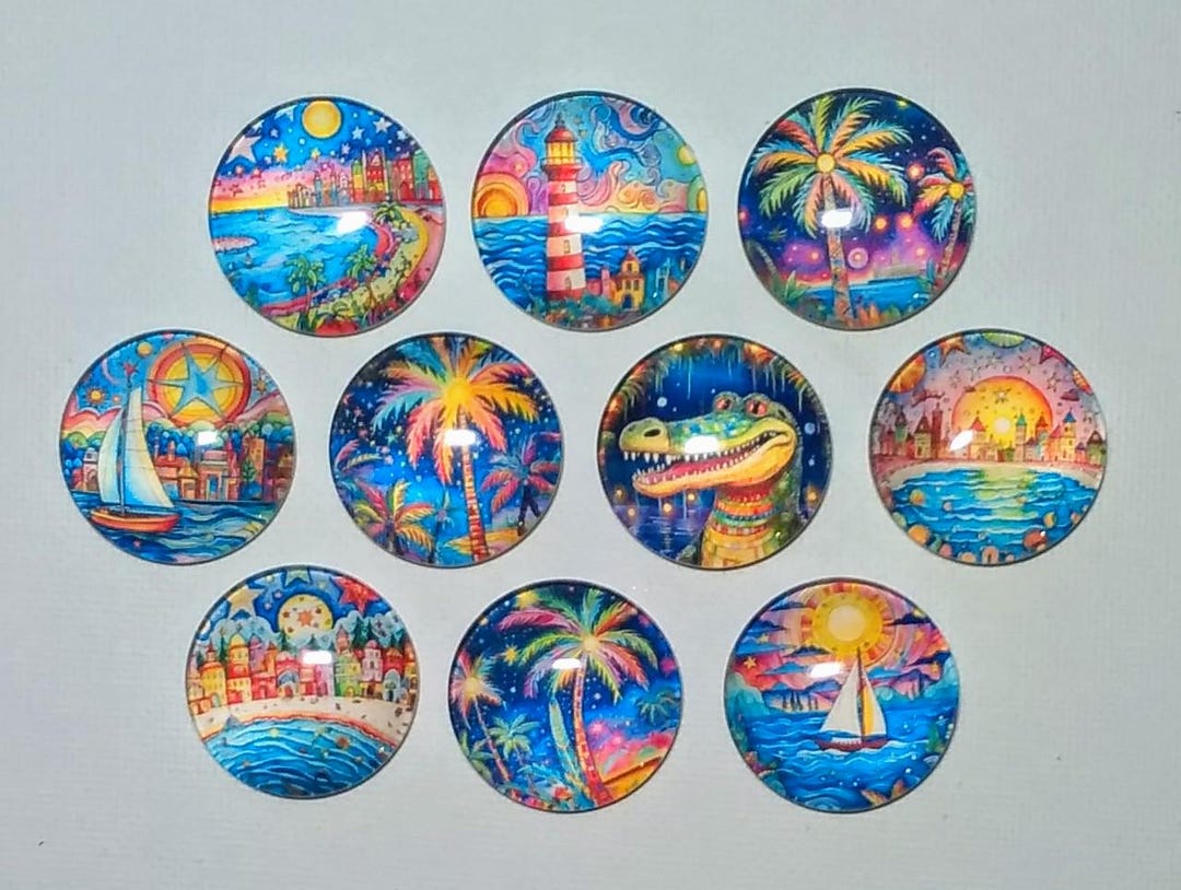 TROPICAL PALM TREES Magnets Set of 10 One Inch Round Glass Dome - Etsy