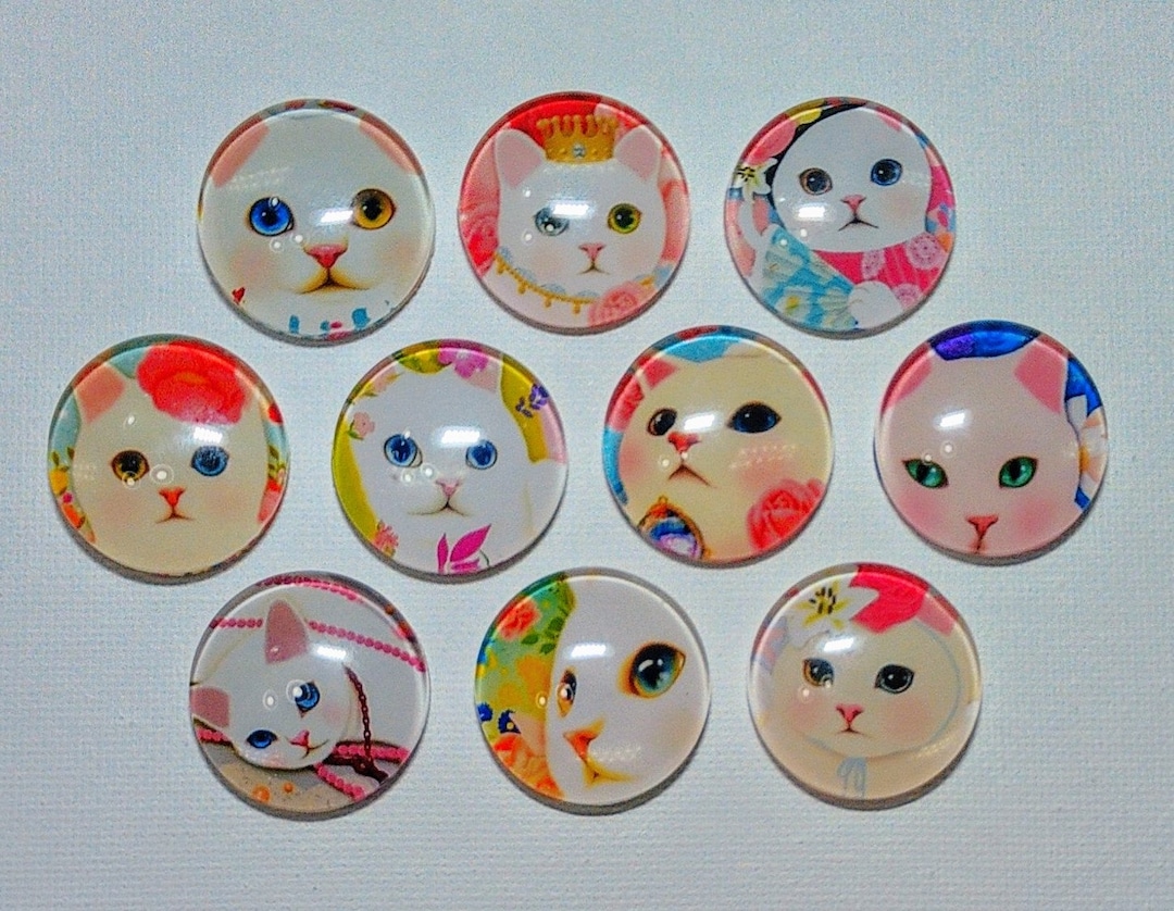 CATS CAT Faces CATS Magnets Set of 10 One Inch Round Glass Dome Cat ...
