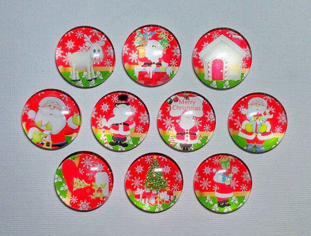 SANTA HOLIDAY CHRISTMAS Magnets Set of 10 One Inch Round Glass - Etsy