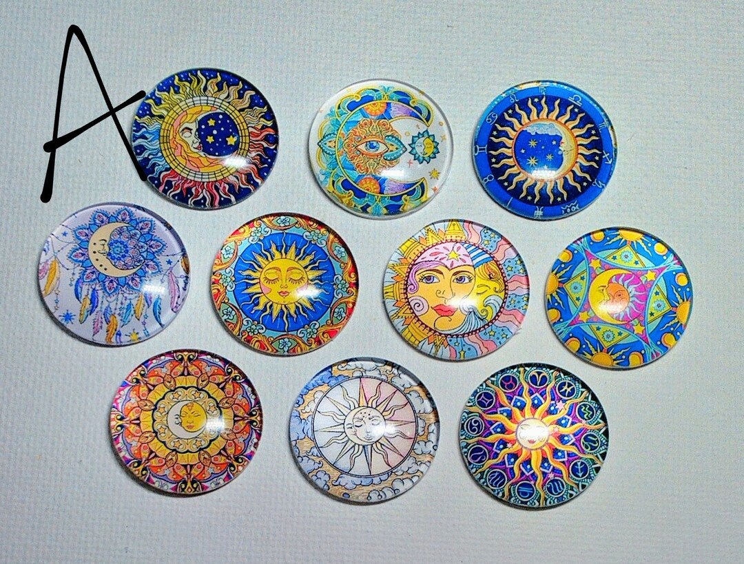 SUN MOON MAGNET Set of 10 One Inch Round Glass Dome choose - Etsy