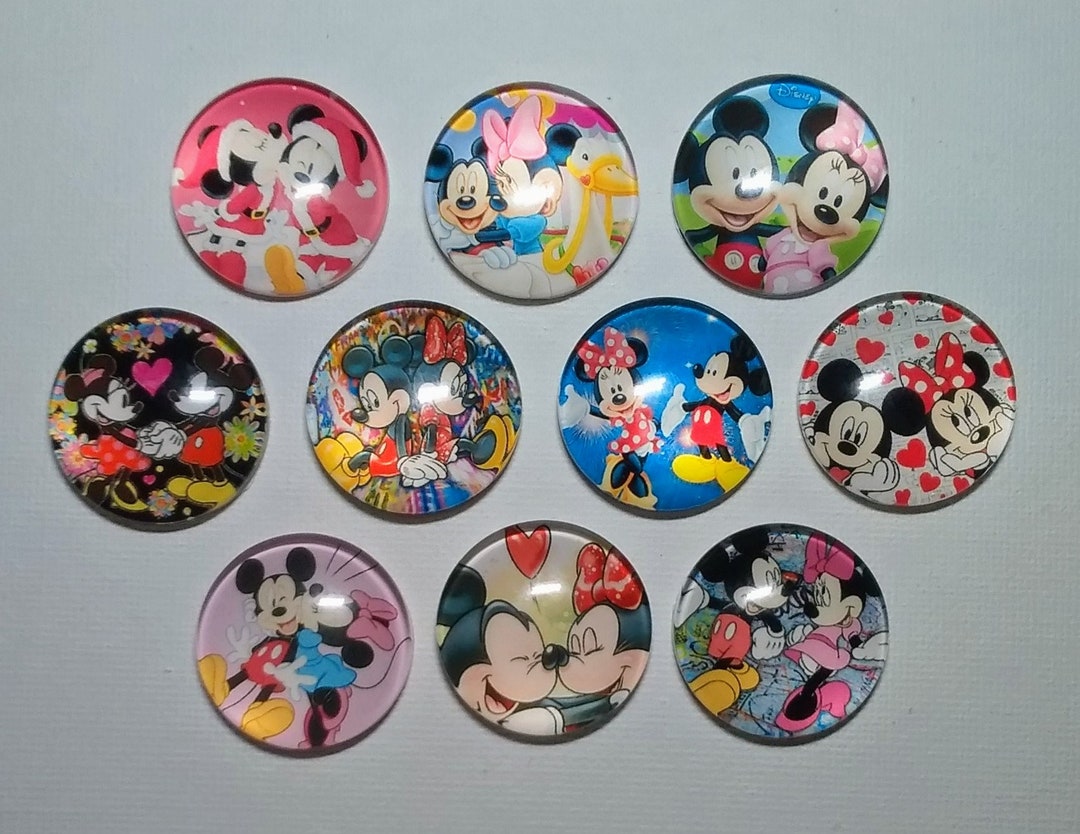MICKEY and MINNIE MOUSE Magnet Set of 10 One Inch Round Glass - Etsy