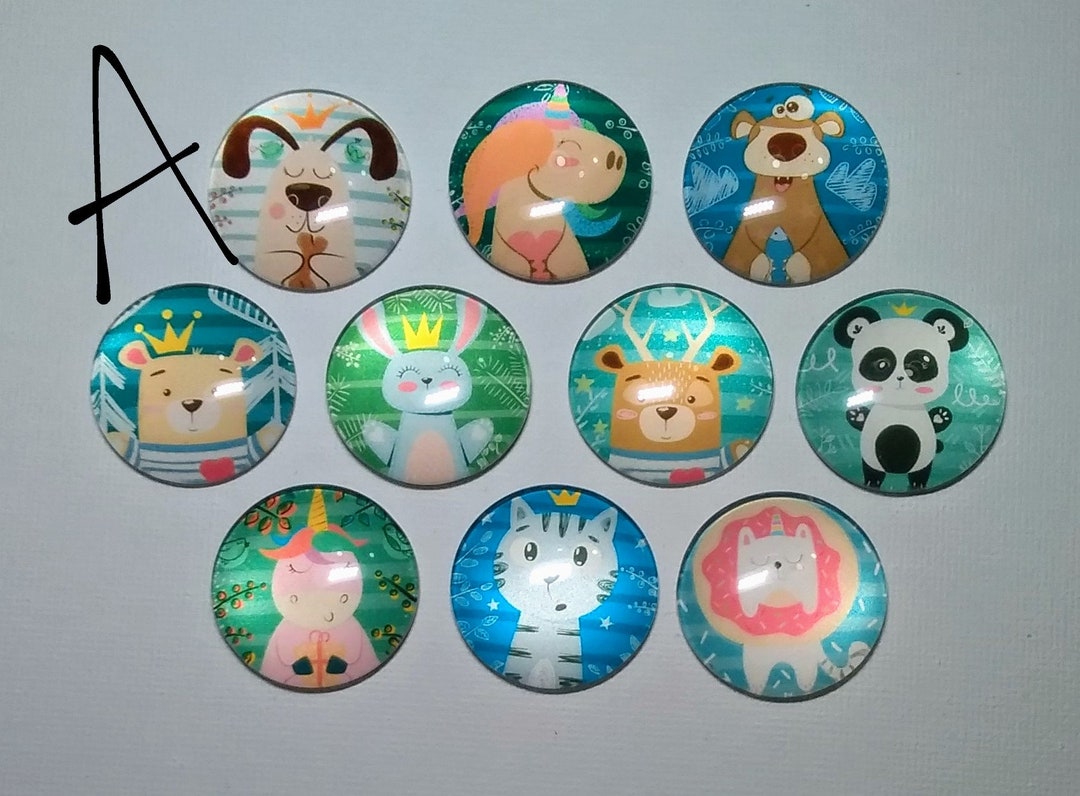 ANIMAL CARTOON MAGNETS Set of 10 One Inch Round Glass Dome *choose Set ...
